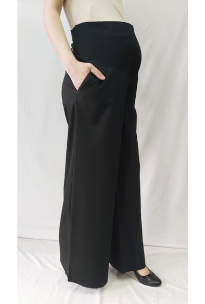 Tria Hamile Siyah Kumaş Geniş Paça Pantolon
