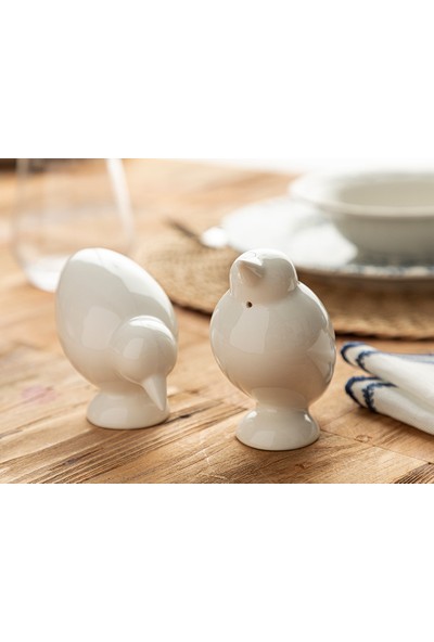 English Home Drina Porselen Tuzluk - Biberlik 9X5X8 cm Beyaz