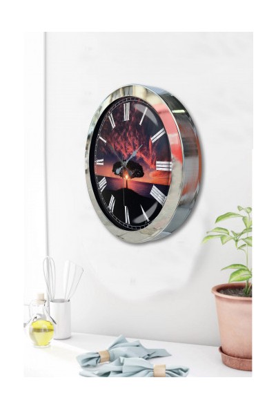 Bahat Krom Çerçeveli Salon Ofis Duvar Saati 36 cm