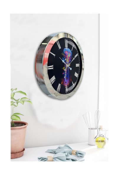 Bahat Krom Çerçeveli Salon Ofis Duvar Saati 36 cm