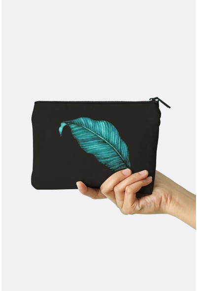 Clutch Botanik Yaprak Siyah Kanvas Makyaj Çantası Clutch Botanik Yaprak Siyah Kanvas Makyaj Çantası