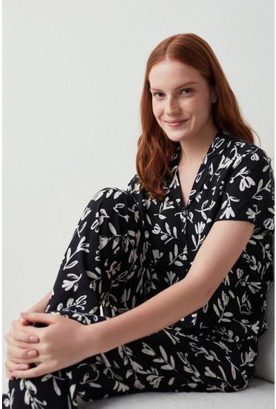 Penti Siyah Dark Fleur Gömlek Pijama Takımı Penti Siyah Dark Fleur Gömlek Pijama Takımı