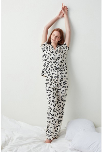 Penti Ekru Soft Fleur Gömlek Pijama Takımı Penti Ekru Soft Fleur Gömlek Pijama Takımı