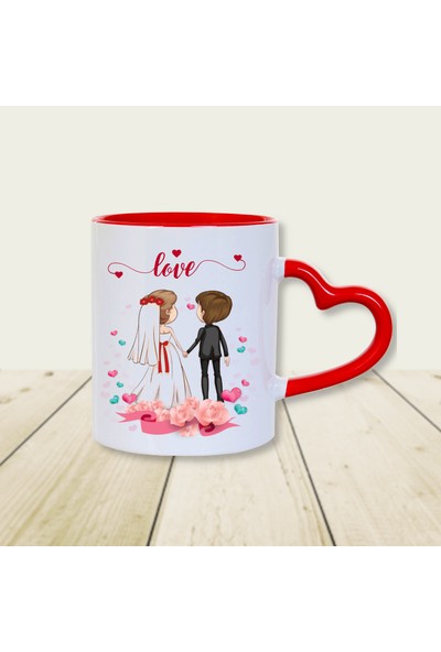 Burak Baskı Tasarım Sevgililer Gününe Özel Gelin Damat Love Tasarım Baskılı Kırmızı Kalp Kulplu Kupa Bardak Burak Baskı Tasarım Sevgililer Gününe Özel Gelin Damat Love Tasarım Baskılı Kırmızı Kalp Kulplu Kupa Bardak