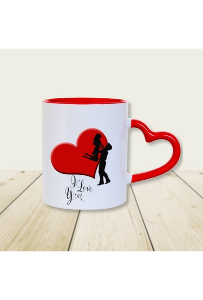 Burak Baskı Tasarım Sevgililer Gününe Özel Kalpli Sevgili I Love You Tasarım Baskılı Kupa Bardak