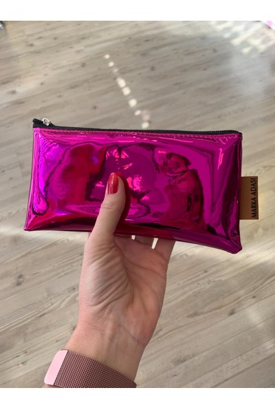 Juliano Pembe Parlak Fermuarlı Gözlük Kılıfı - Çanta