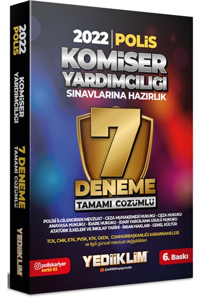 Yediiklim Yayınları 2022 Komiser Yardımcılığı Sınavlarına Hazırlık Tamamı Çözümlü 7 Deneme