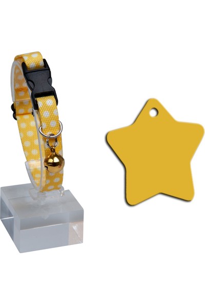 Ozcmax Desenli Zilli Ayarlanabilir Kedi Boyun Tasması 22-30 cm Sarı+Çelik Kaplama Yıldız Künye-Zoo Ozcmax Desenli Zilli Ayarlanabilir Kedi Boyun Tasması 22-30 cm Sarı+Çelik Kaplama Yıldız Künye-Zoo