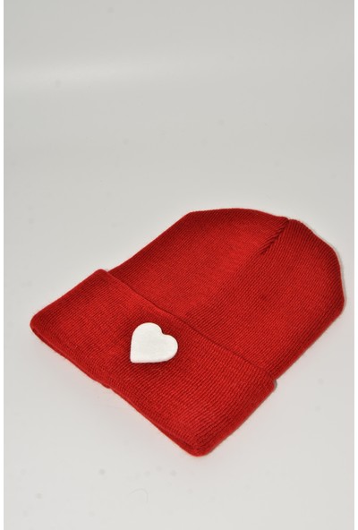 Moxxo Sevgililer Günü Özel Koleksiyonu Beyaz Kalp Figürlü Kırmızı Renk Unisex Erkek/kadın Bere