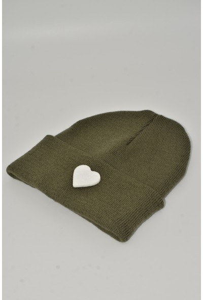 Moxxo Sevgililer Günü Özel Koleksiyonu Beyaz Kalp Figürlü Koyu Yeşil Renk Unisex Erkek/kadın Bere