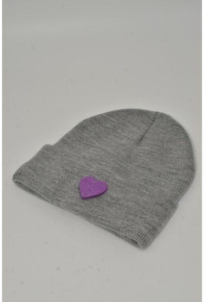 Moxxo Sevgililer Günü Özel Koleksiyonu Mor Kalp Figürlü Gri Renk Unisex Erkek/kadın Bere