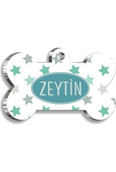 Ozcmax Mavi Gri Yıldızlı Kemik Şekilli Kedi Köpek Künyesi-Zoo