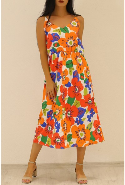 Pearl Cloht Askılı Düğmeli Elbise Kırmızıyeşil - 2265.105. Pearl Cloht Askılı Düğmeli Elbise Kırmızıyeşil - 2265.105.