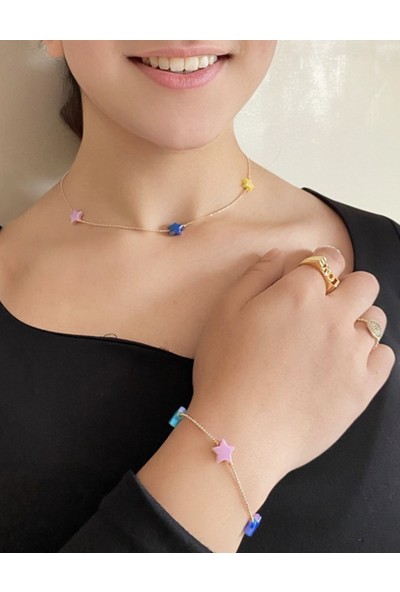 Cheers Accessories Kadın Renkli Yıldız Kolye&bileklik Set