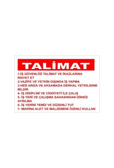 İş Güvenliği Sepeti Talimat Levhası