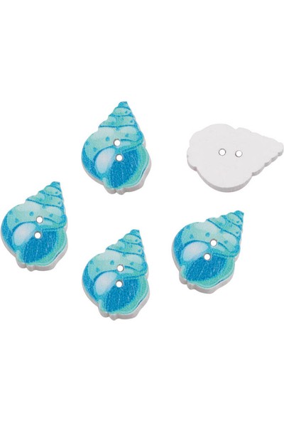 Simisso Denizkabuğu Baskılı Ahşap Düğme 5li Mavi