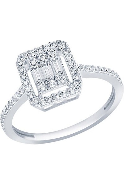 Diamond Line-Gülaylar Beyaz Altın 8 Ayar Baget Yüzük