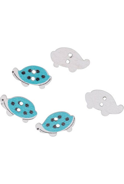 Simisso Kaplumbağa Baskılı Ahşap Düğme 5 Li | Mavi