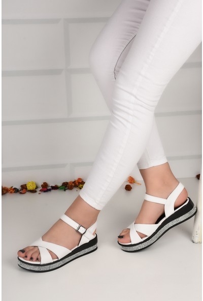 Weynes Kadın Taşlı Düz Taban Çapraz Sandalet BA21054