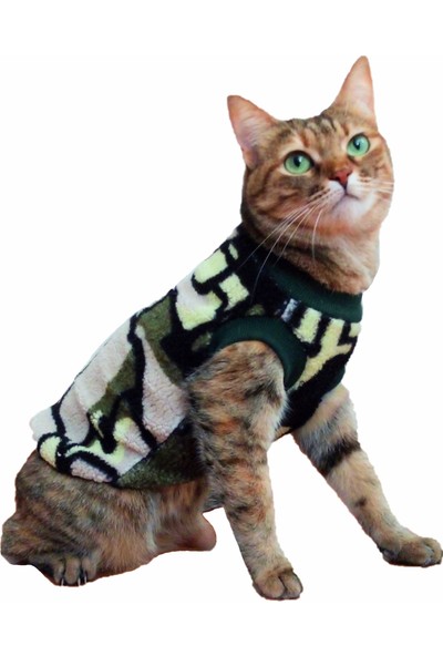 Stylie Kışlık Peluş Kedi Yeleği, Yeşil S