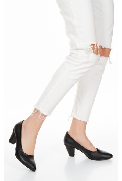 Mft Kadın Suni Deri Siyah Kalın Topuklu Stiletto