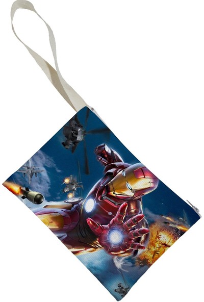 Unisex Iron Man Desenli Portföy Clutch Çanta