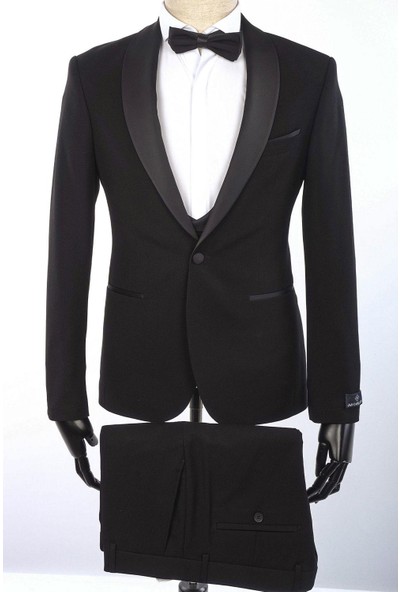 Jan Carlucci Damatlık Şal Yaka Slimfit Yelekli Drop 6 Takım-Siyah Jan Carlucci Damatlık Şal Yaka Slimfit Yelekli Drop 6 Takım-Siyah