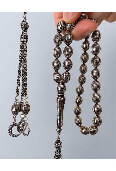 Kehribar Store 25 Bin 1000 Ayar Gümüş Çakım Kuka Ağır 925 Ayar Gümüş Püsküllü