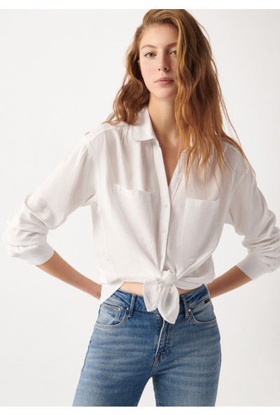 Mavi Kadın Çift Cepli Beyaz Gömlek 1210032-70057