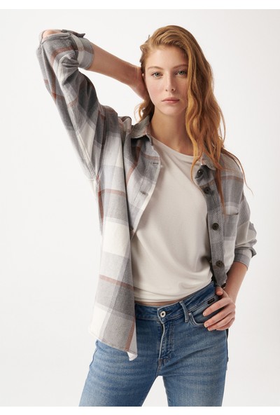 Mavi Kadın Kareli Gri Gömlek 1210039-80740
