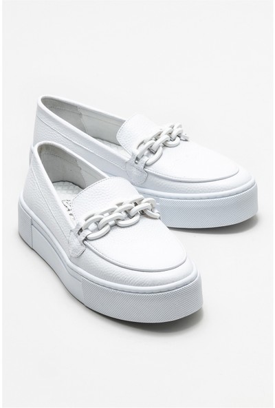 Elle Shoes Beyaz Deri Kadın Loafer Elle Shoes Beyaz Deri Kadın Loafer