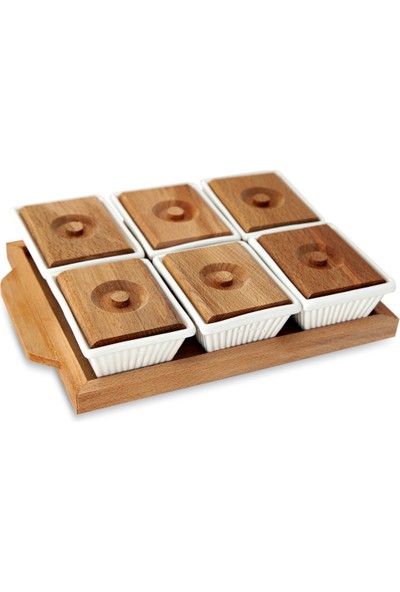 Yüce Gül Yücegül Ahşap Tepsili Porselen 6'Lı Lüx Kahvaltılık