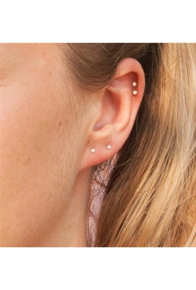 Takıconcept Minimal Tek Taş Zirkon Küpe 2 Adet Gold