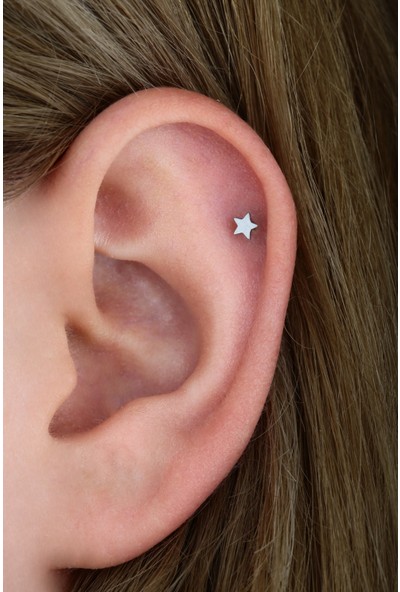 Takıconcept Tragus Helix Cerrahi Çelik Yıldız Piercing Gümüş Renk