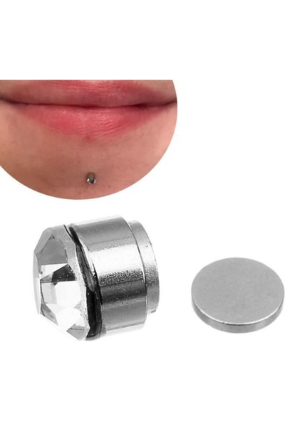 Takıconcept 3mm Mıknatıslı Küpe Ince Beyaz Zirkon Taşlı 1 Çift Burun Kulak Dudak Hızma Manyetik Çelik