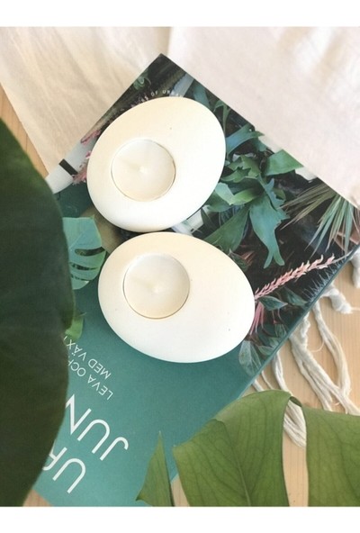 Isem Taş Formlu Tealight Mumluk 2'li Beyaz Isem Taş Formlu Tealight Mumluk 2'li Beyaz
