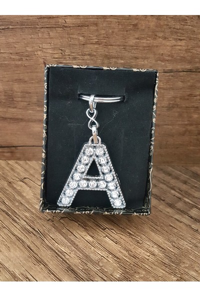 Çilek Home Çilekhome A Harfi Gümüş Renk Taşlı Anahtarlık