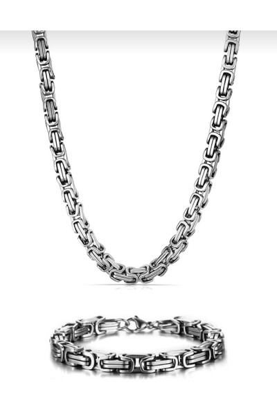 Livs Accessories Çelik Erkek Kolye ve Bileklik Set Gümüş Kapl. Livs ÇK-29-0013