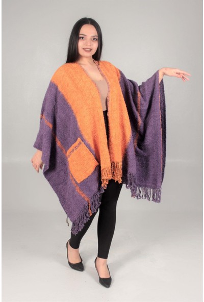 Truva Xxl Büyük Beden Kadın Giyim Kadife Örgü Panço Çok Renkli PNC008