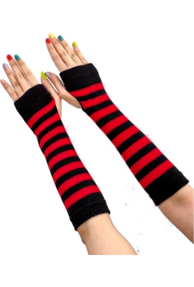 Afillix Concept Kırmızı Siyah Çizgili Tasarım Uzun Kolluk Eldiven