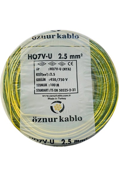 Öznur 2,5 mm Nya Kablo - 100 Metre Sarı Yeşil Öznur 2,5 mm Nya Kablo - 100 Metre Sarı Yeşil