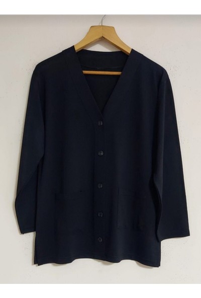 HMZ Kadın Siyah Cepli Kısa Penye Anne Hırka