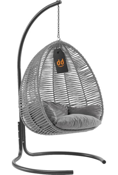 Mavedda Tek Kişilik El Örgüsü Makrome Bahçe Salıncağı Gri Kapalı Askılı Tekli Salıncak Hamak