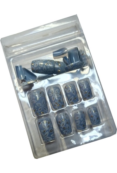 Muhtelif 24 Lü Takma Tırnak Mavi Desenli Muhtelif 24 Lü Takma Tırnak Mavi Desenli