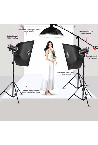 Godox QS600 Iı W/s 3'lü Stüdyo Paraflaş Softbox Kit (600 Watt) & Stüdyo Fon Perde Sistemi Godox QS600 Iı W/s 3'lü Stüdyo Paraflaş Softbox Kit (600 Watt) & Stüdyo Fon Perde Sistemi