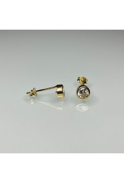 Hür Gold 14 Ayar Altın Beyaz Taşlı Küçük Boy Küpe