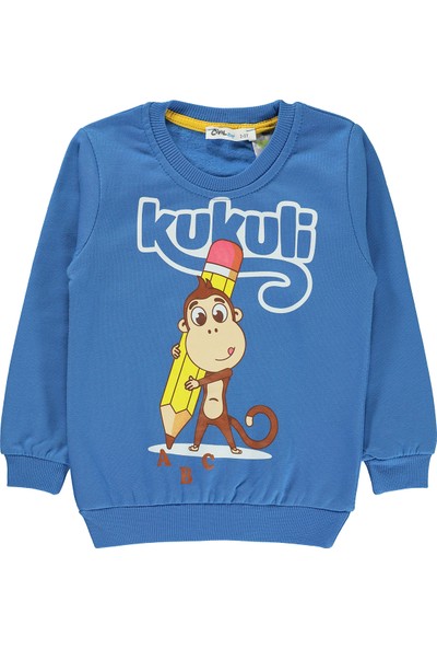 Kukuli Erkek Çocuk Sweatshirt 2-5 Yaş Saks Mavisi