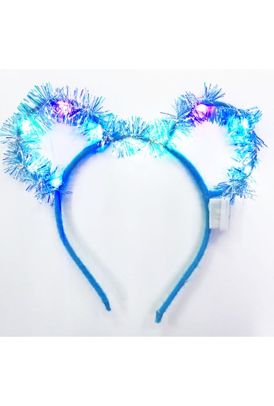 Lilibety LED Işıklı Püsküllü Mickey Minnie Mouse Kulak Yanar Söner Mavi Taç