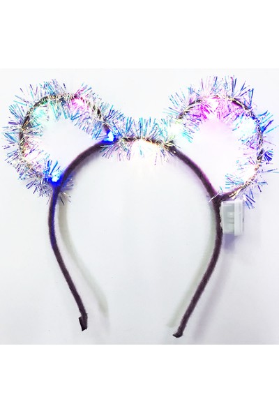 Lilibety LED Işıklı Püsküllü Mickey Minnie Mouse Kulak Yanar Söner Mor Taç