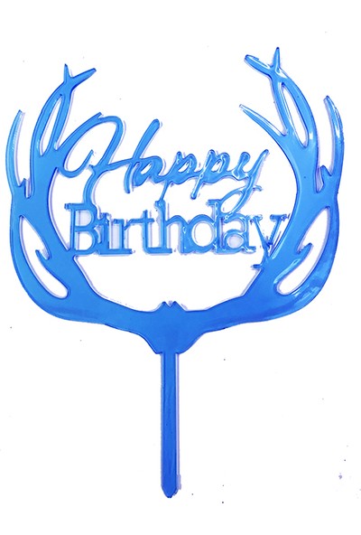 Lilibeaty Happy Birthday Yazılı Pasta Süslemesi Kek Çubuğu Mavi Renk 13 cm